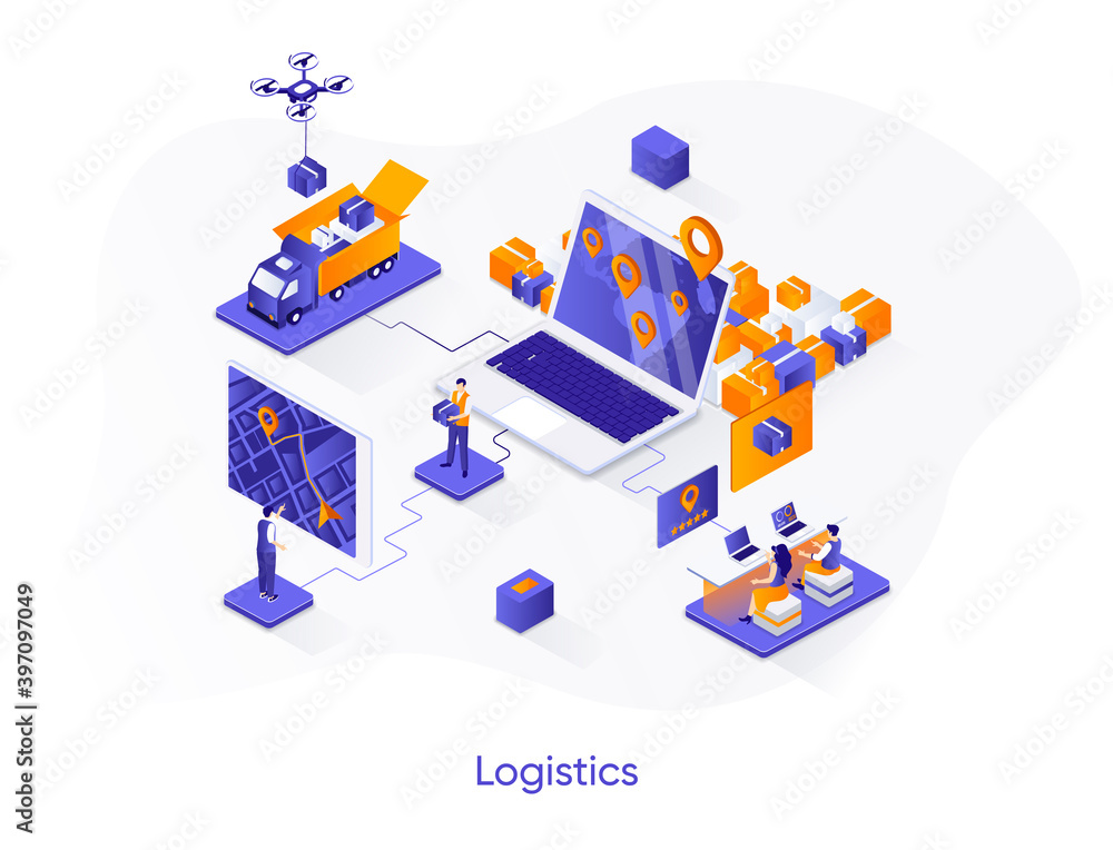 Logistics isometric web banner. Express delivery, logistics company ...