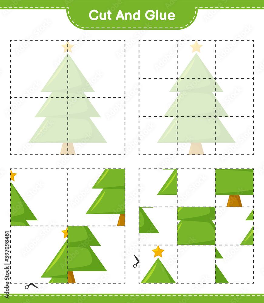 Cut and glue, cut parts of Christmas Tree and glue them. Educational ...