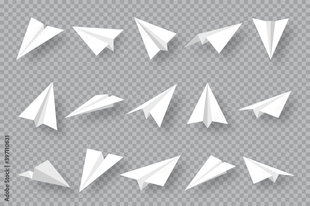 Realistic handmade paper planes collection on transparent background ...