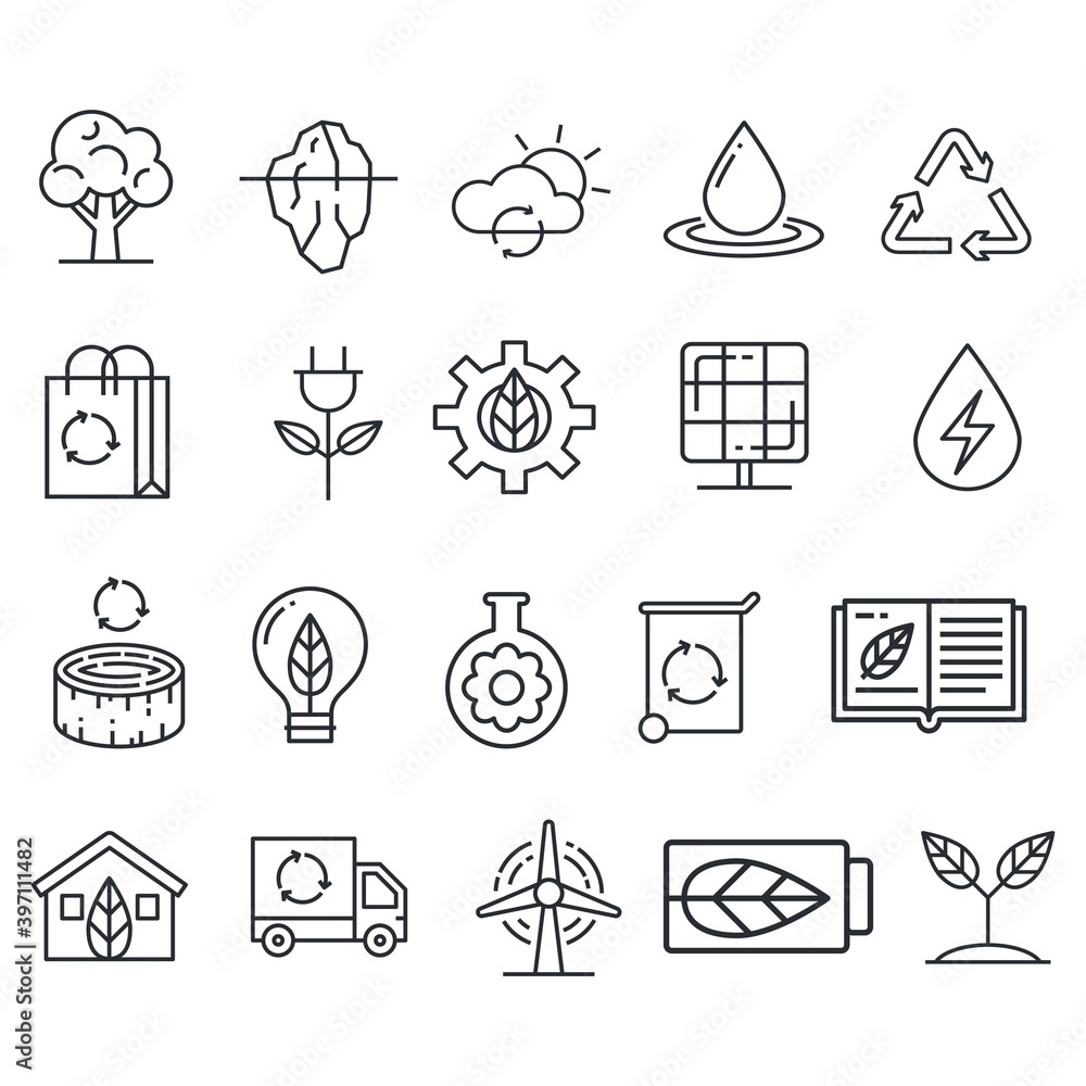 Ecology icon set. Sustainable environment, clean green energy icon ...