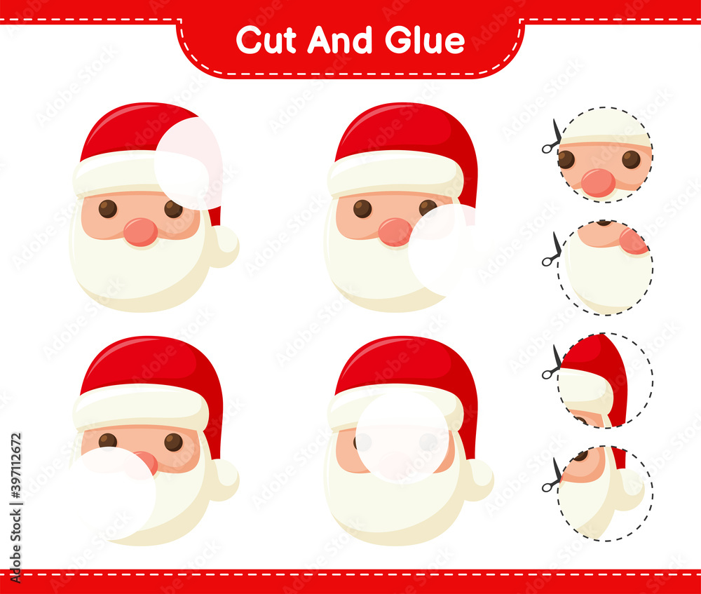 Cut and glue, cut parts of Santa Claus and glue them. Educational ...