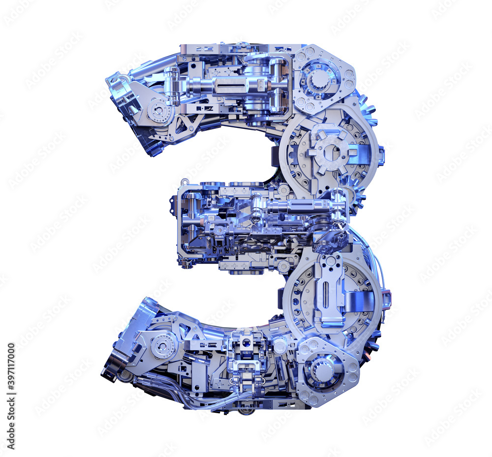 Number 3 3D sci-fi logo. Cyber technology abstract texture alphabet ...