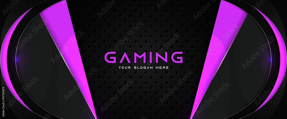 Futuristic purple and black abstract gaming banner design template with ...