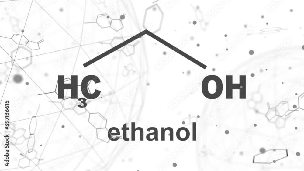 Structural chemical formula of ethanol molecule. Lines and dots ...