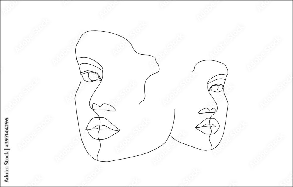 fashion art sketch silhouette, line art face woman profile, design ...