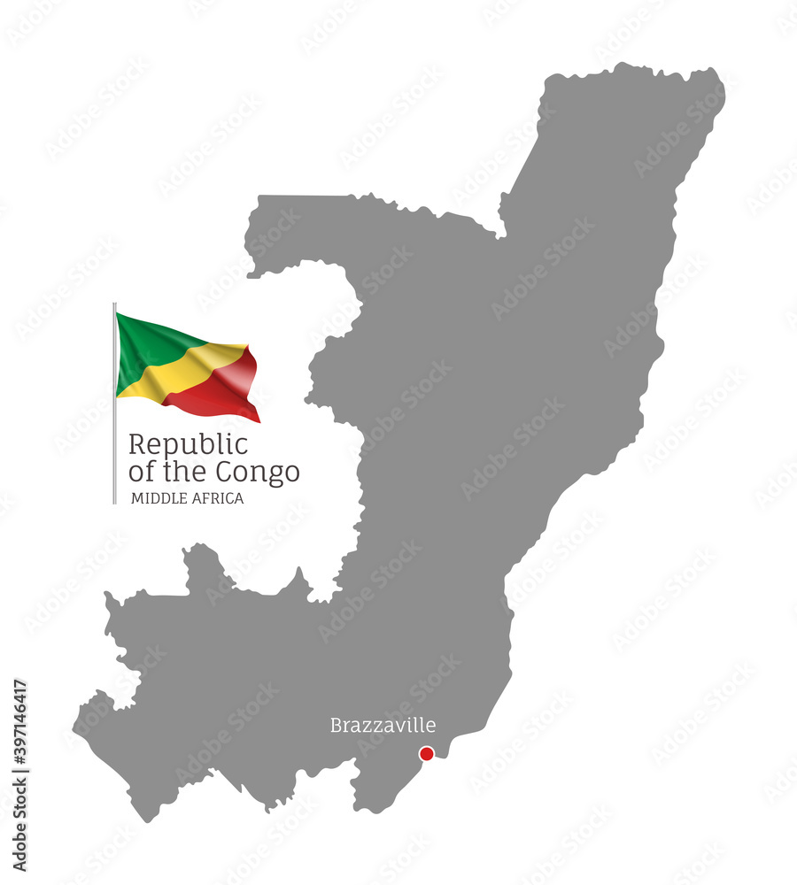 Republic of the Congo country map. Gray editable map with waving ...
