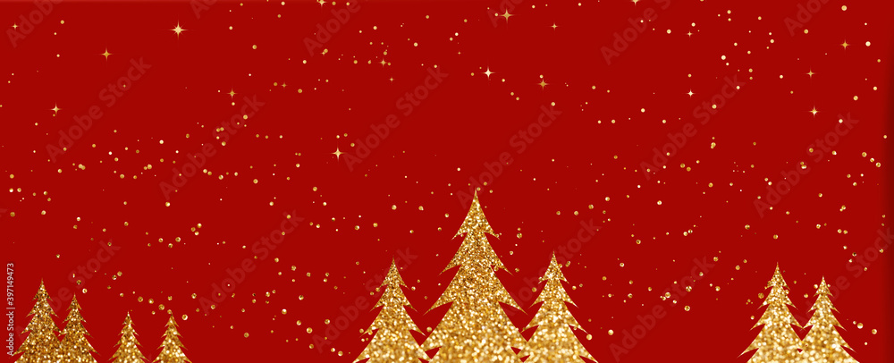 christmas background with gold christmas tree landscape Stock ...