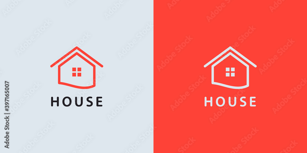 House Logo. Red House Symbol Geometric Linear Style isolated on Double ...