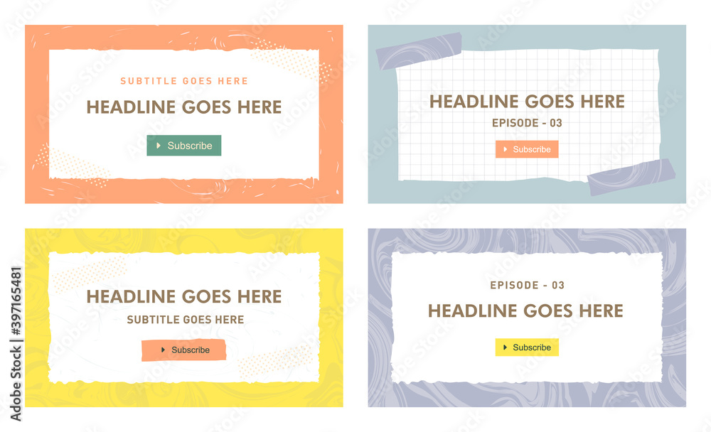 youtube streaming service video thumbnail template set of four, social ...