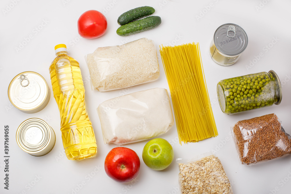 grocery set on a white background, flat white Stock Photo | Adobe Stock