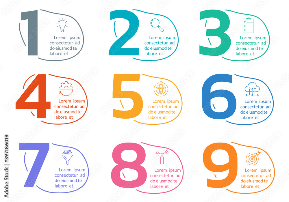 Number infographic design with abstract shapes, fluid geometric ...