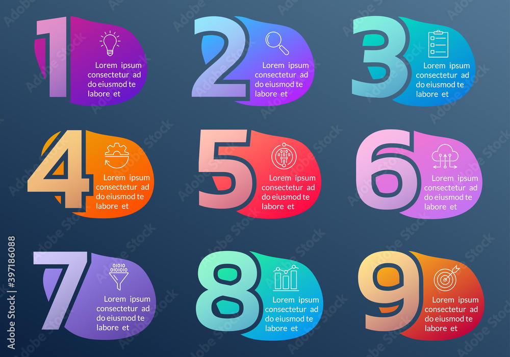 Number infographic design with abstract shapes, fluid geometric ...