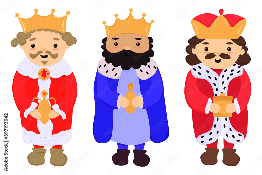 cute cartoon Three Kings prince character with the beard and crown ...