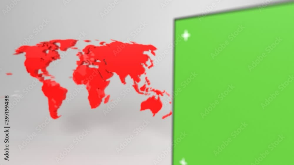 3D World Map with Green screen on the Flat screen TV Display with Dolly ...