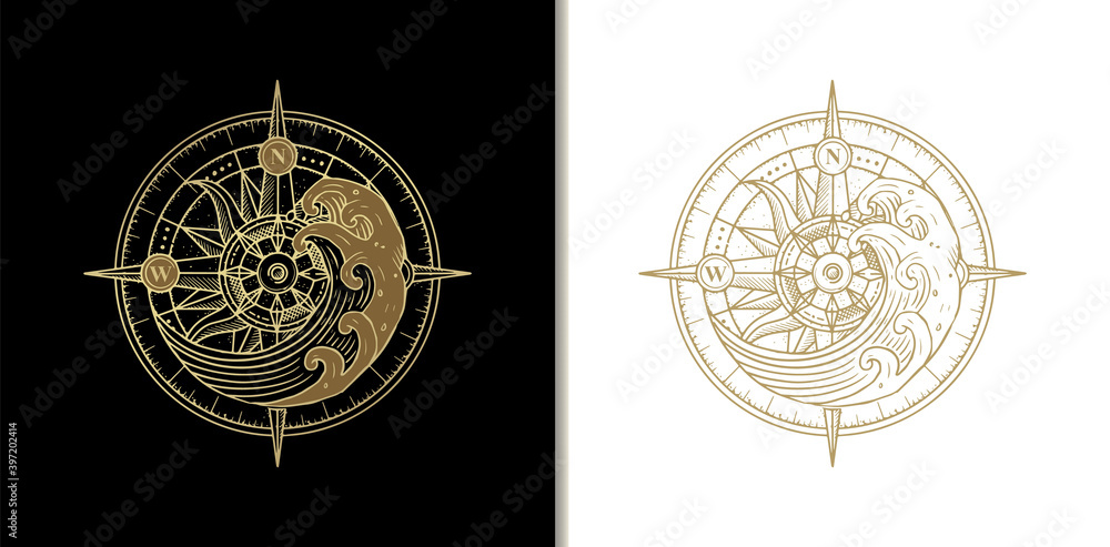 Compass and waves in high tide, spiritual guidance tarot reader ...