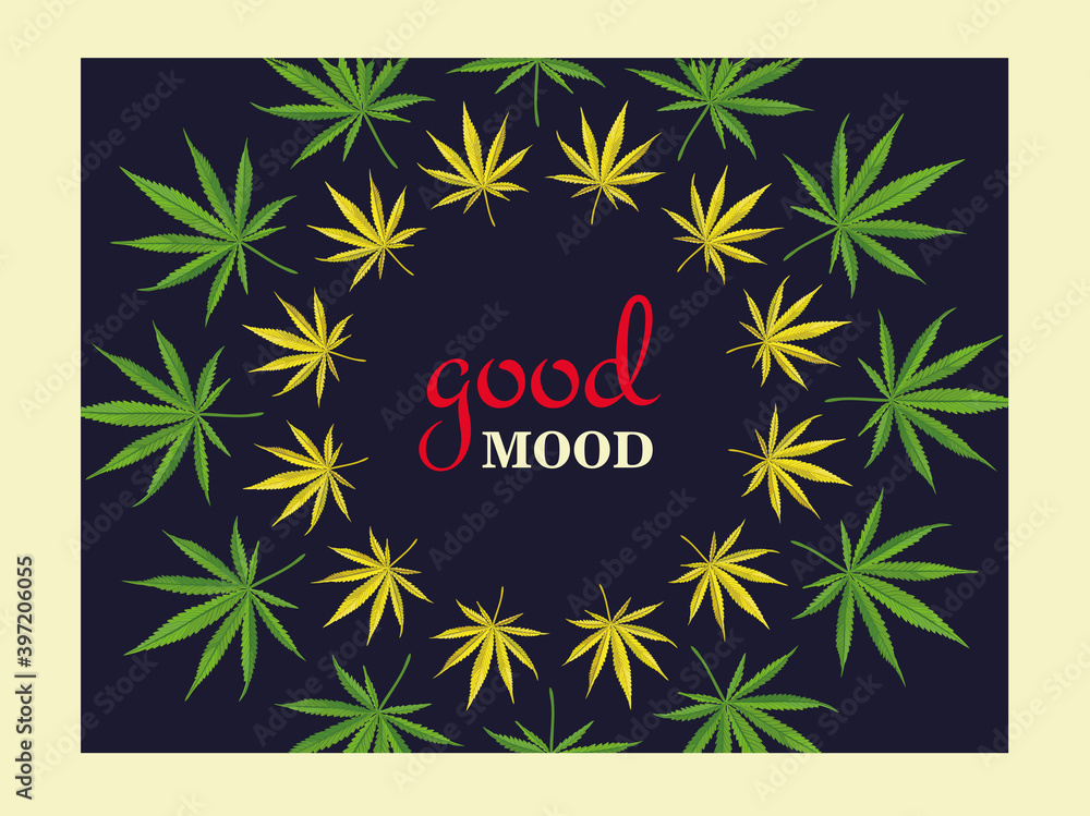 Dark background design with marihuana leaves, ganja, cannabis with text ...