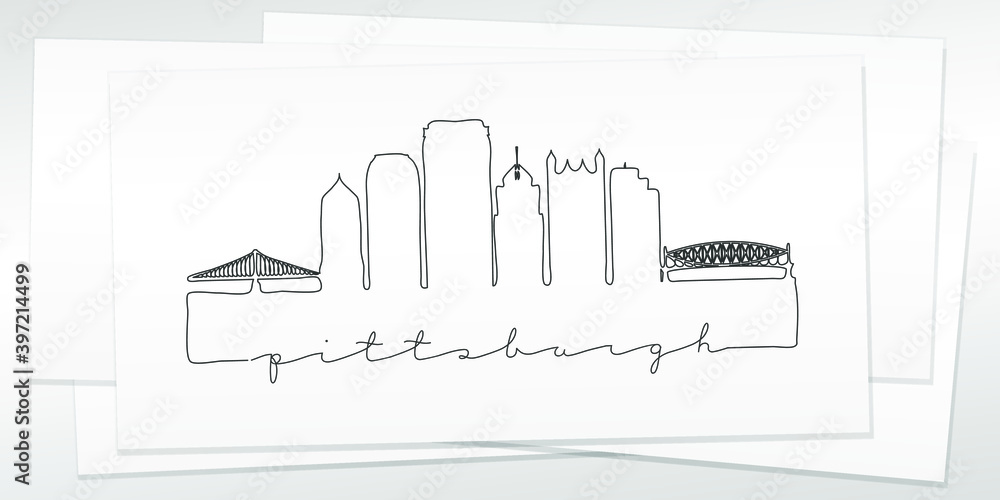 Pittsburgh, PA, USA Doodle Skyline Hand Drawn. City One Line Art ...