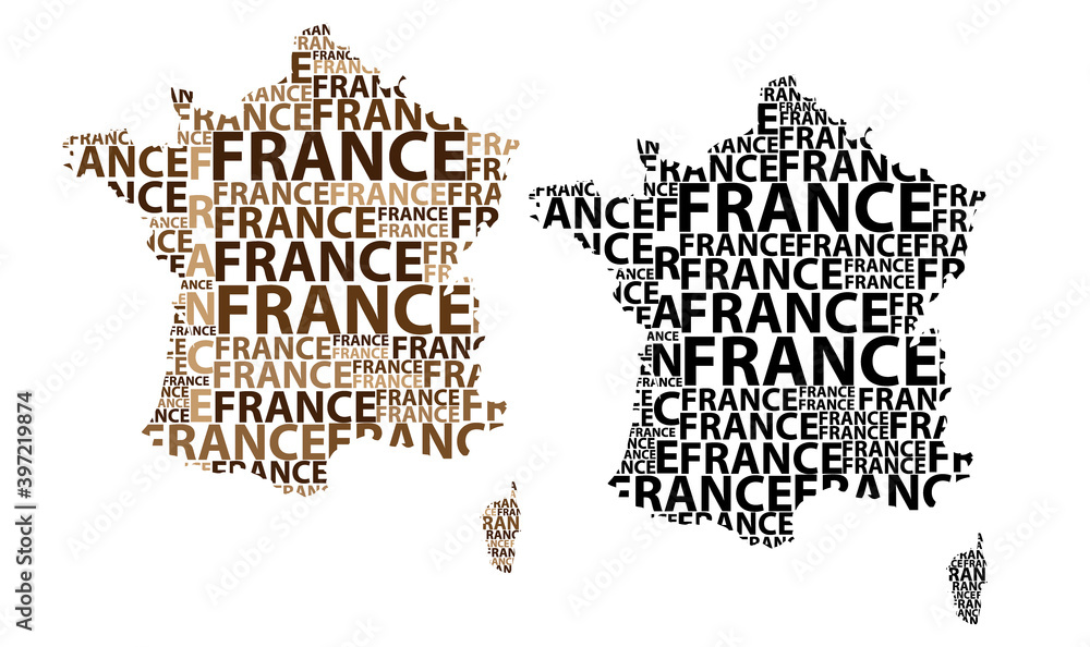 Sketch France letter text map, French Republic - in the shape of the ...