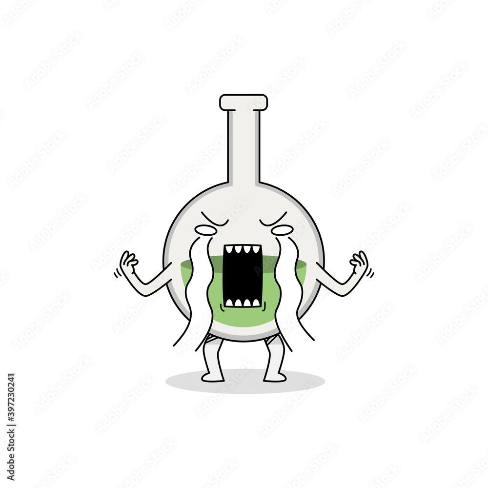 Cute round bottom flask cartoon character crying Stock Vector | Adobe Stock