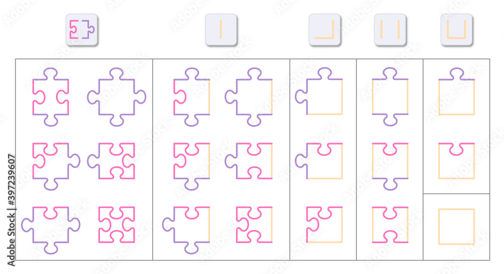 Jigsaw puzzle game science chart. Different shapes of all 21 possible ...