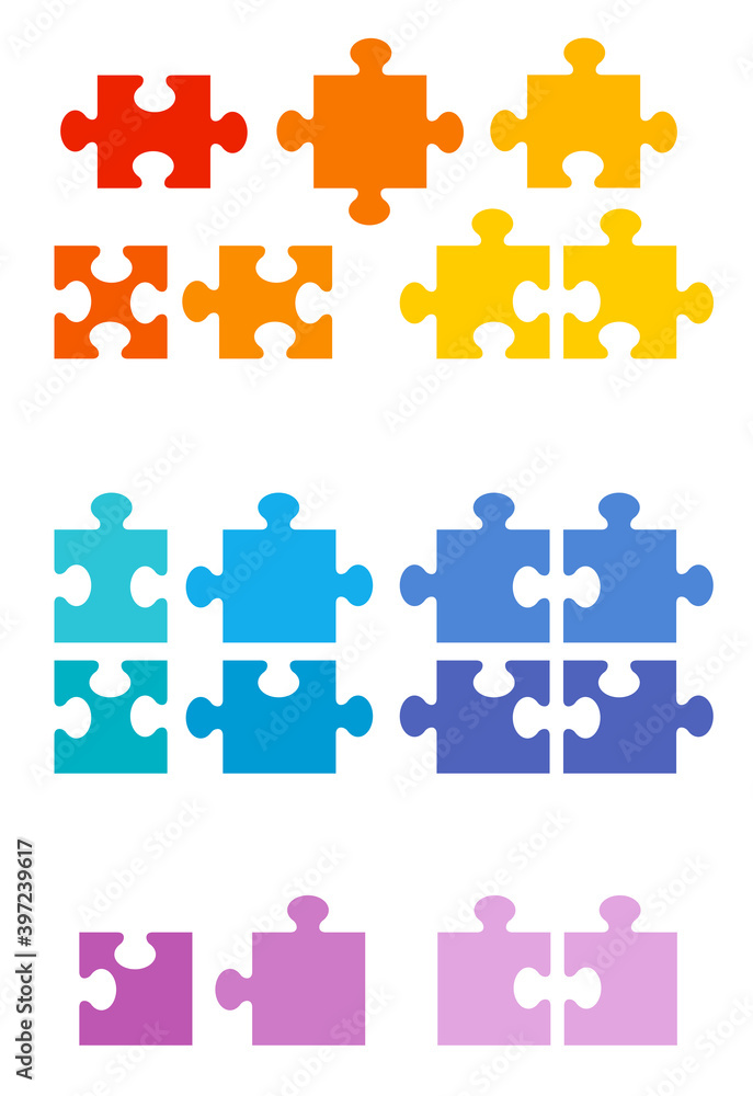 Different jigsaw puzzle pieces. Possible shapes of an normal game with ...