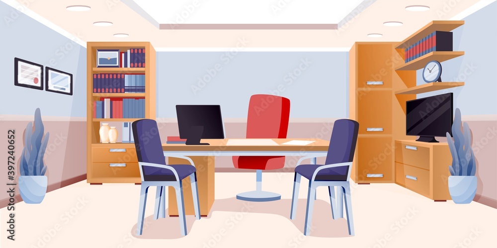 Vecteur Stock Modern office of boss interior design background. Room ...