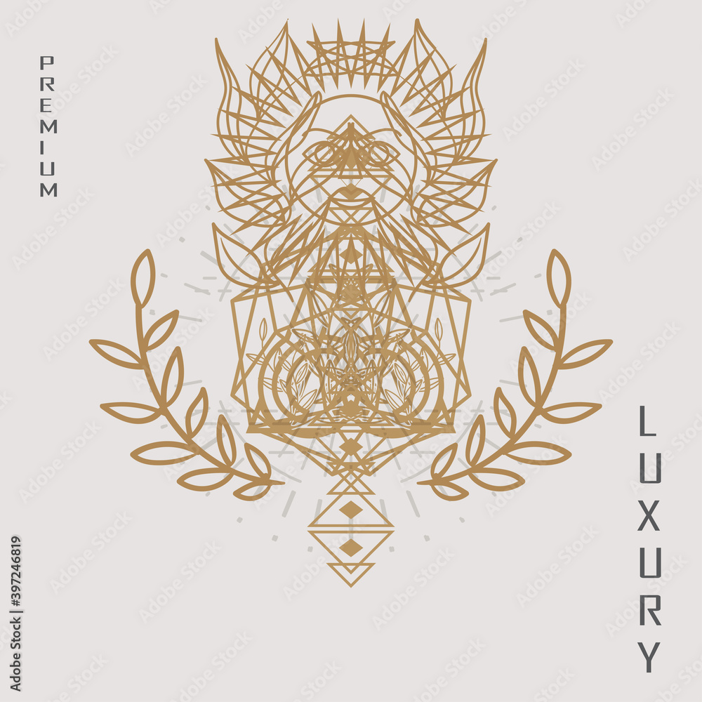 occult ethnic logos, amalgamation of sun gods, ornaments, and nature ...