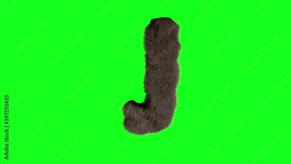 Furry Hairy 3d letter j on green screen chroma key background.Concept ...