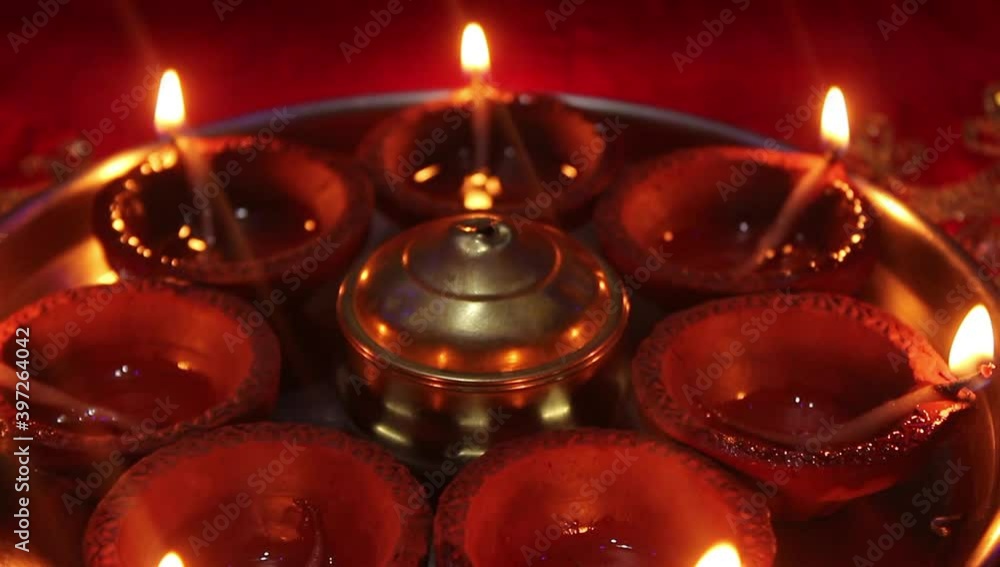 Burning lamp, Traditional clay Diya lamps lit during Diwali celebration ...