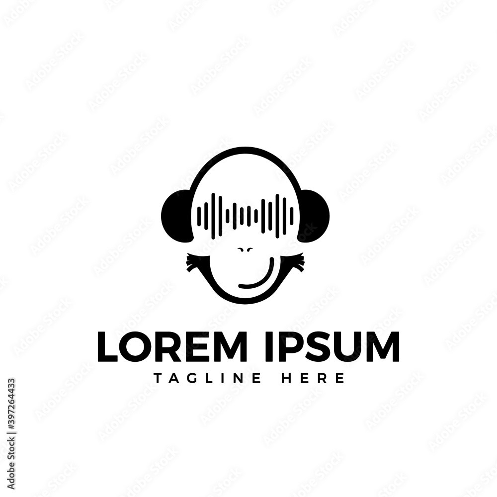 HEAD MONKEY AND SPECTRUM MUSIC LOGO CONCEPT WITH SIMPLE AND FLAT STYLE ...