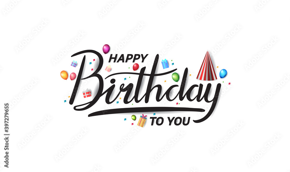 happy birthday typography black color vector design with birthday party ...
