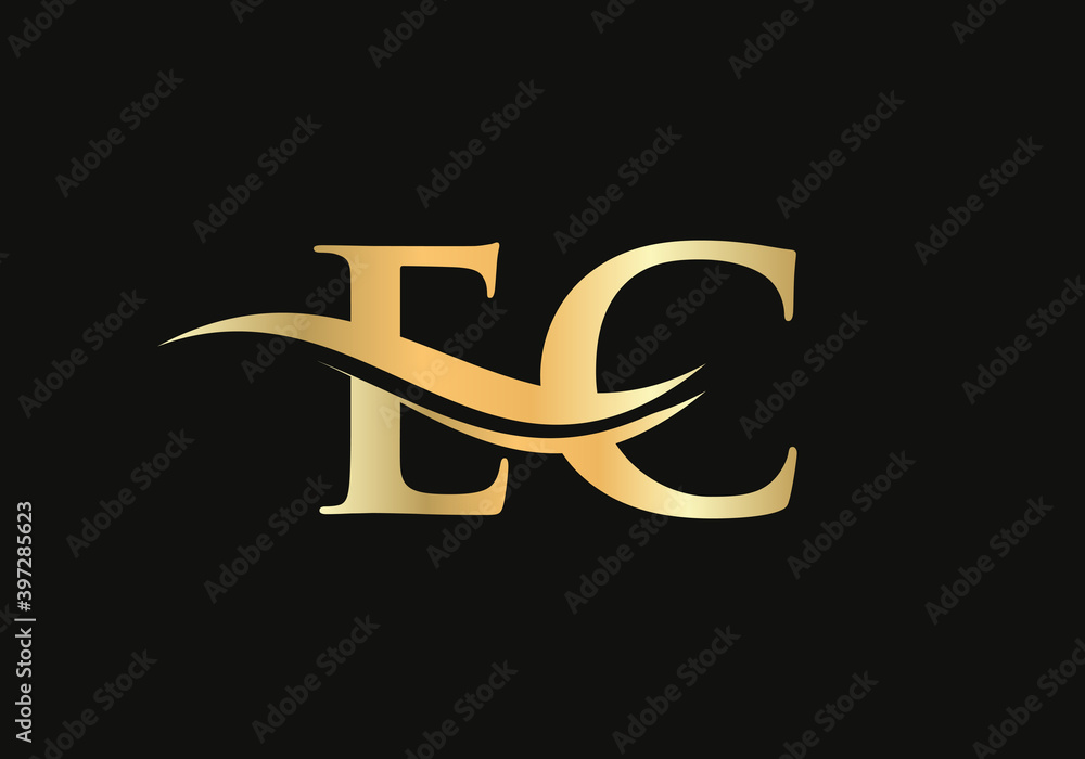 Minimalist Letter EC Logo Design with water wave concept. EC letter ...