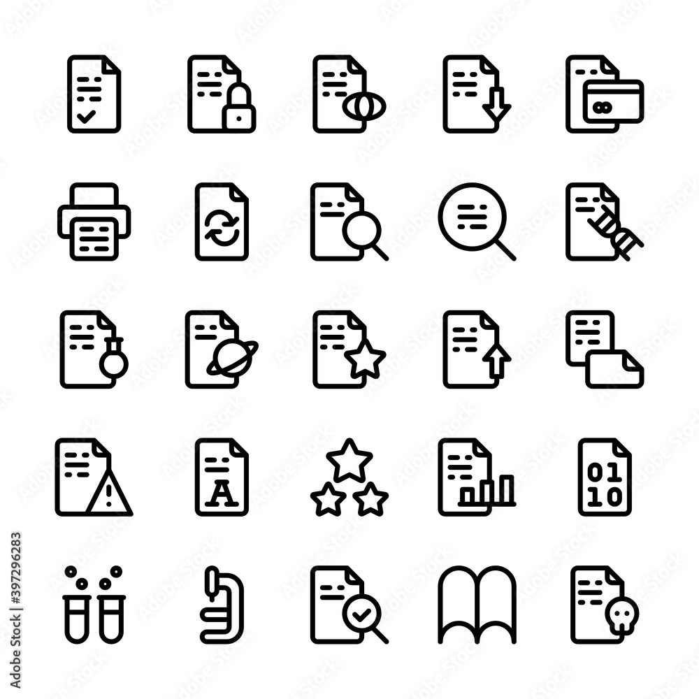 Set Of Scientific Paper Academic Journal Outline Style Icon Vector set-of-scientific-paper-academic-journal-outline-style-icon-vector