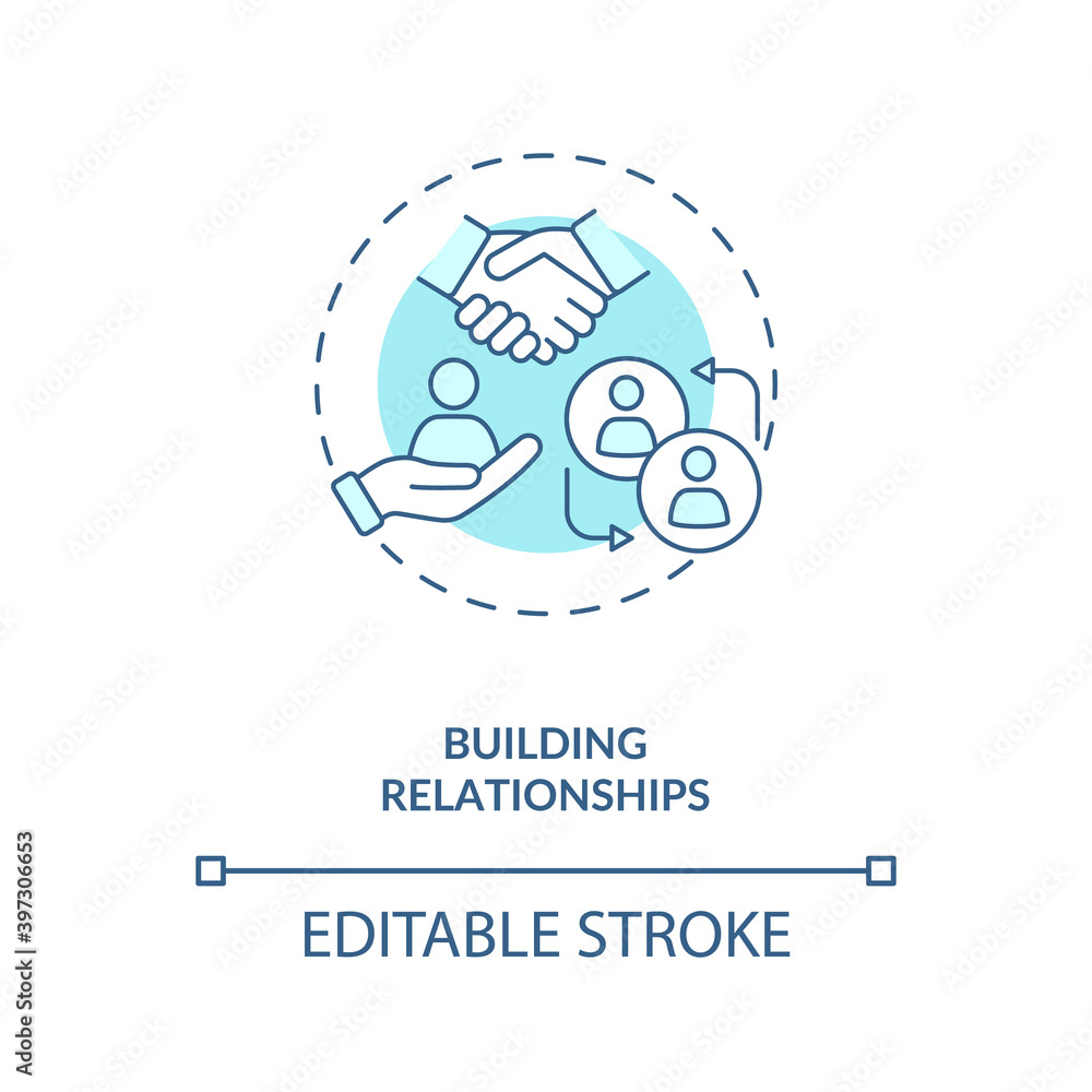 Building relationships turquoise concept icon. Handshake for work deal ...