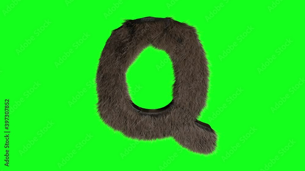 Abstract hairy letter Q sign fluffy furry alphabet green screen chroma ...