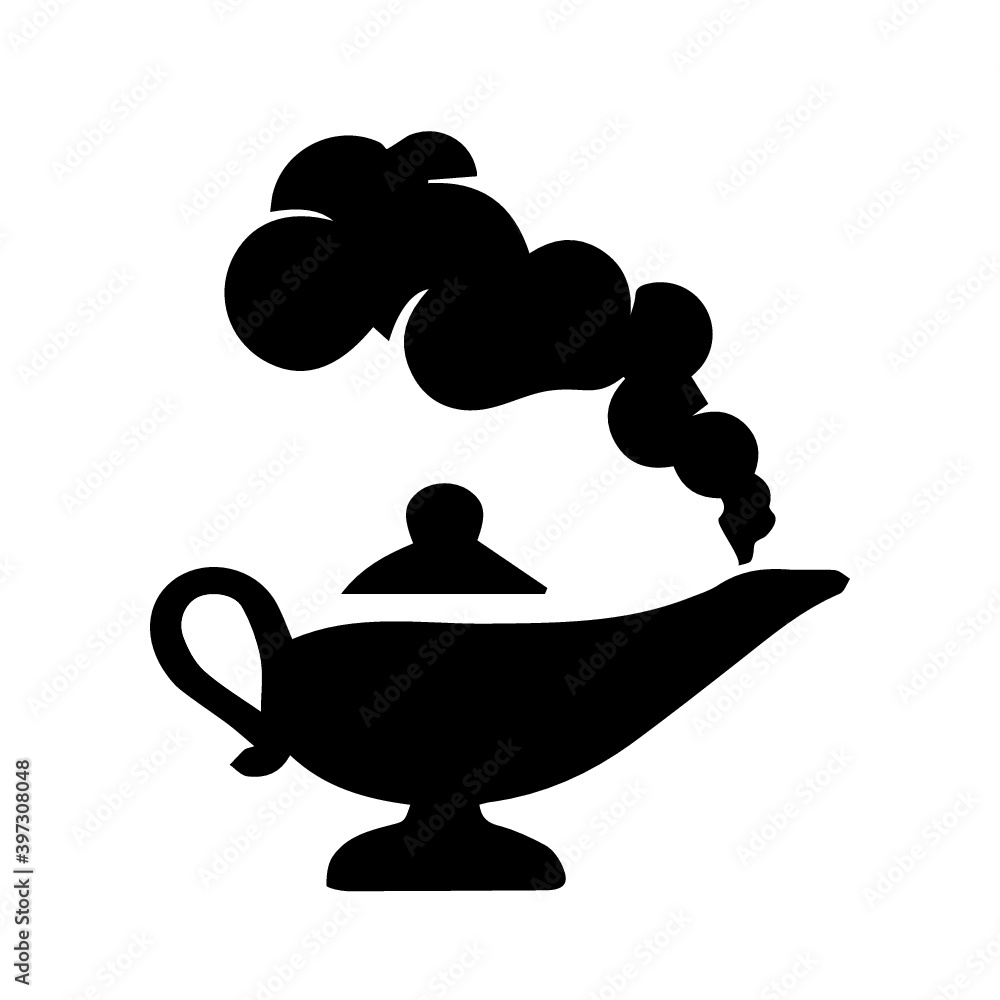 Vector black silhouette of an Arabic genie lamp isolated on a white ...