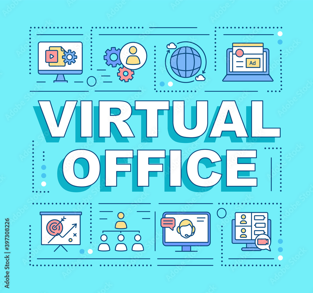 Virtual office word concepts banner. Remote workplace. Communication ...