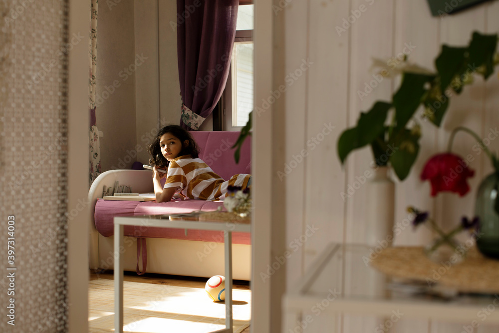 Reflection of a drawing girl in a mirror Stock Photo | Adobe Stock