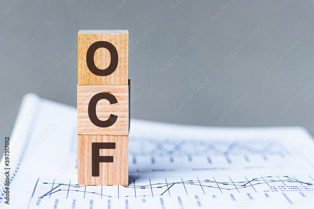 letter of the alphabet of OCF on a grey background. OCF - operation ...