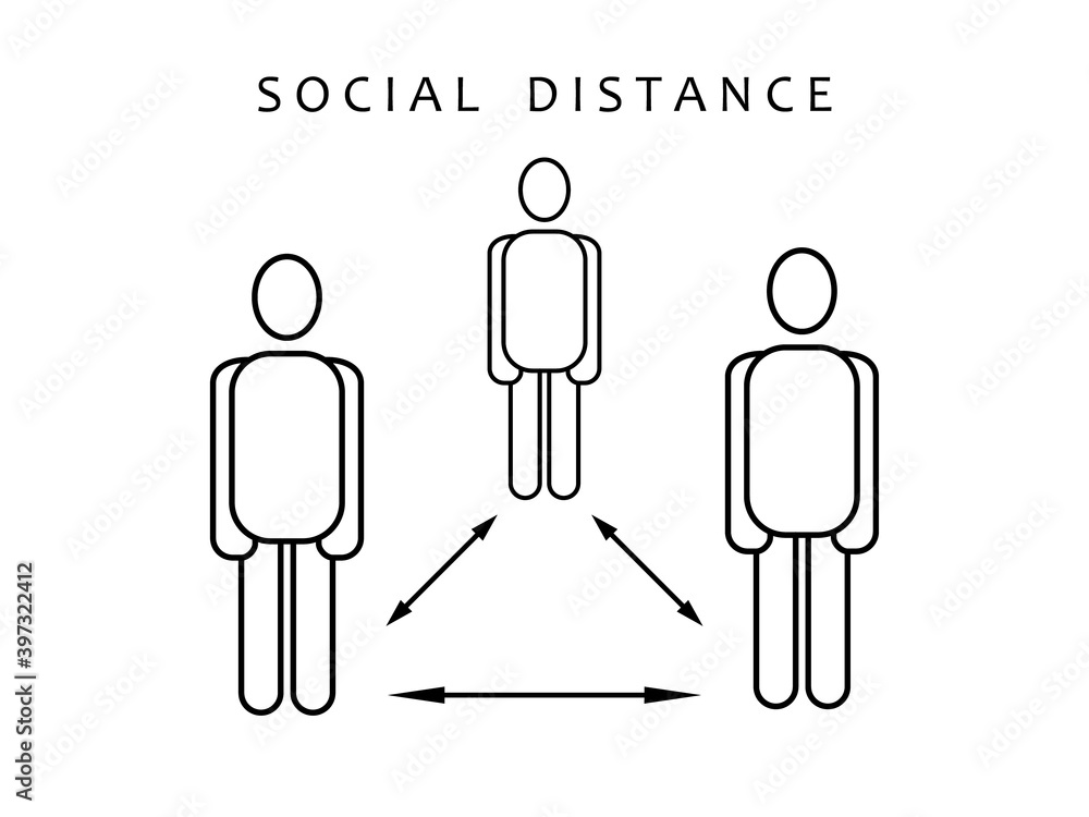 Correct social distance for group people. Abstract characters stand in ...