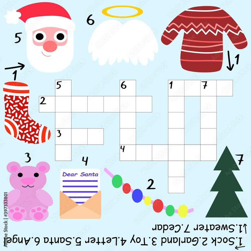 Santa Claus crossword for kids stock vector illustration. Educational ...