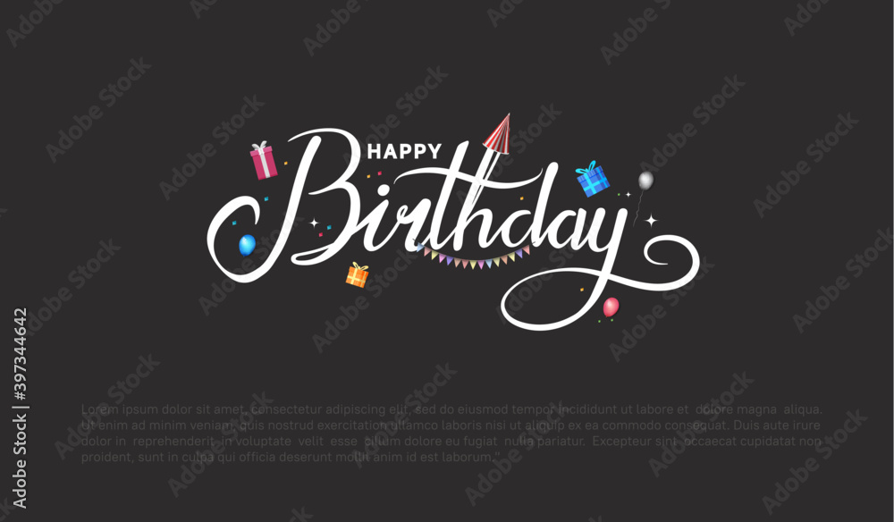 happy birthday typography white color vector design with birthday party ...