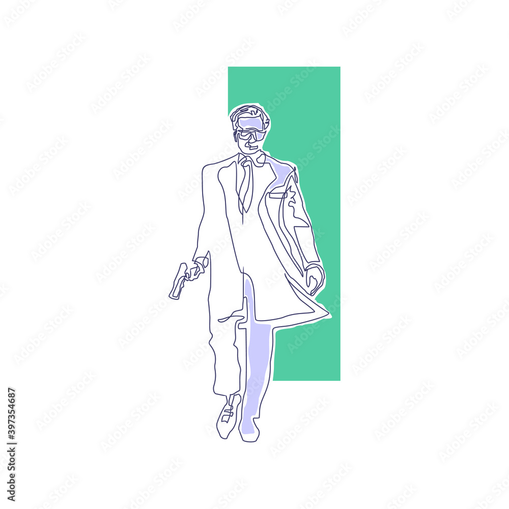 detective, spy, actions character line drawing, vector illustrations ...