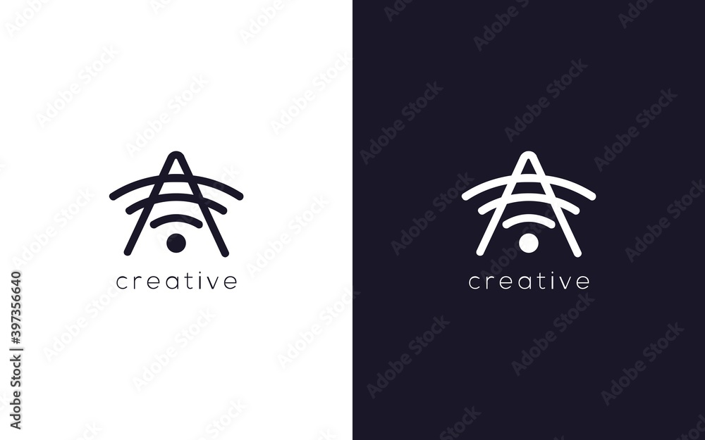 Minimalist letter A logo design with signal, wifi, connection symbol ...