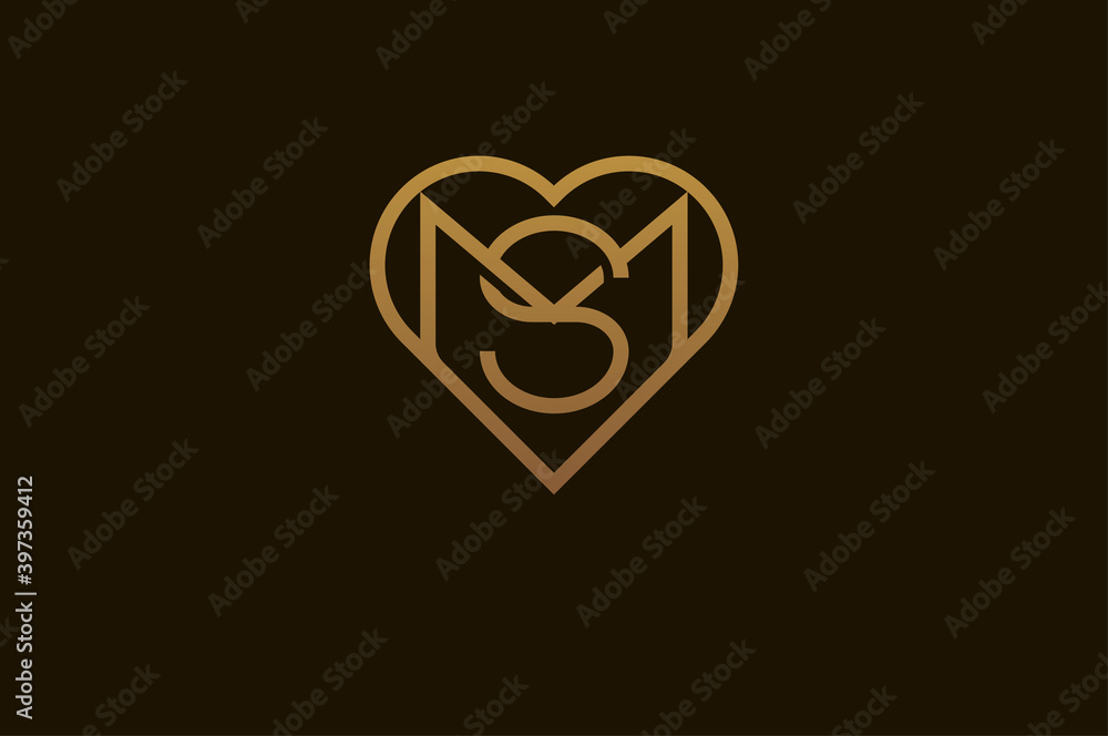 Vetor de Abstract initials M and S logo, gold colour line style heart ...