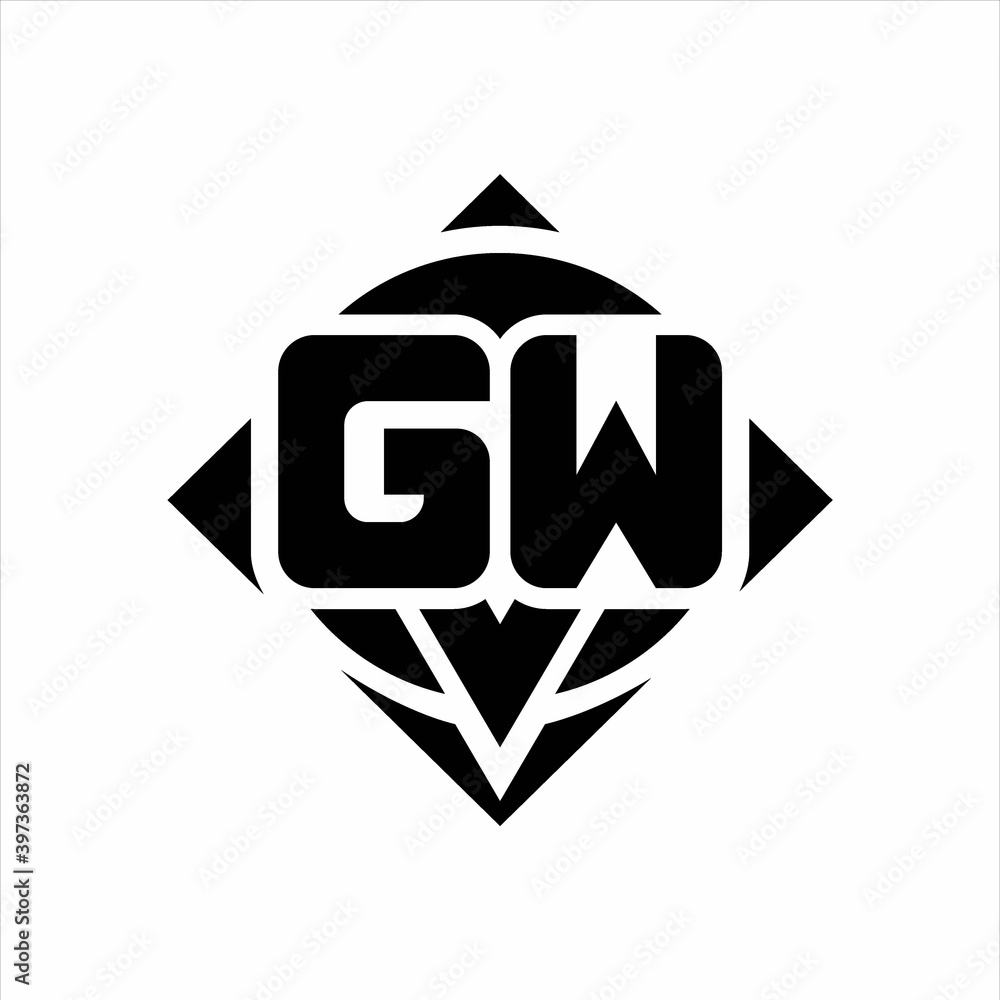 GW Logo monogram with circle shape and square rotate rounded design ...