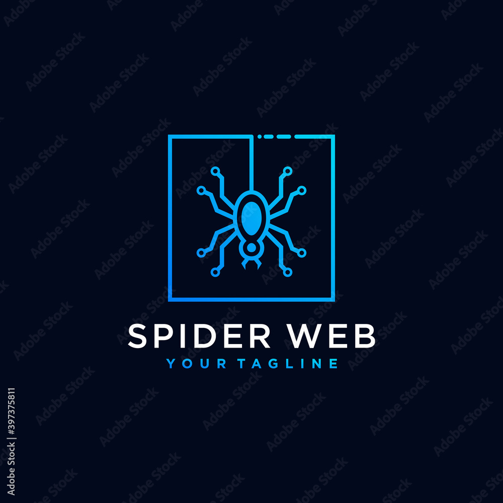 Spider logo with cool line art technology style, web, computer, connect ...