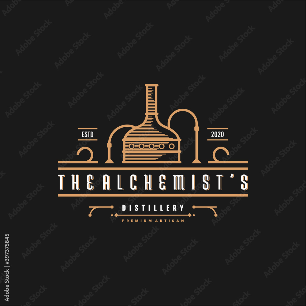 Distillery logo with unique line art style Premium Vector Stock Vector ...