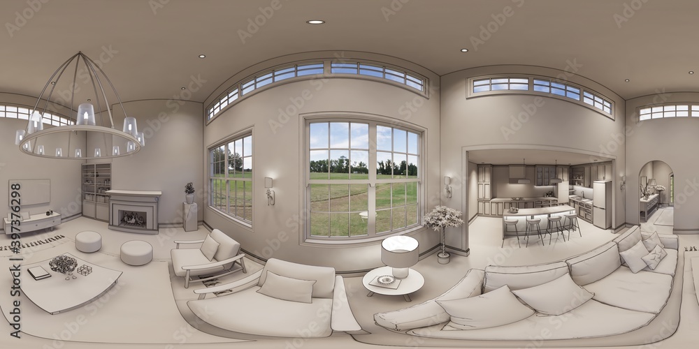 3d illustration spherical 360 vr degrees, a seamless panorama of the ...