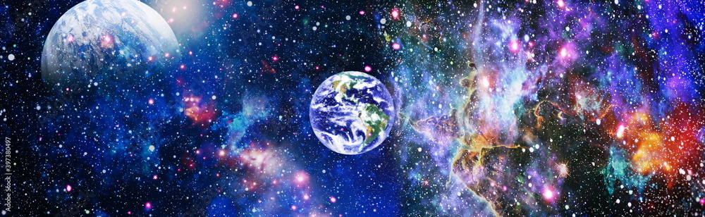 World Globe from Space. Blue Sunrise View From Space. Showing Night Sky ...